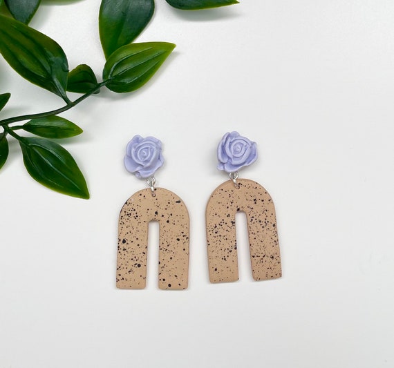 Polymer Clay Flower Stud Paint Splatter Arch Dangle Earrings | Etsy