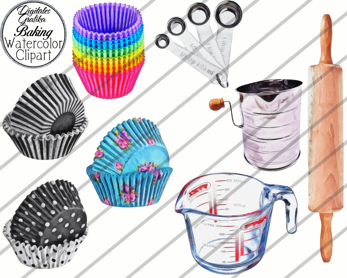 WATERCOLOR BAKING CLIPART Pink Kitchen Clipart Designer Clip | Etsy