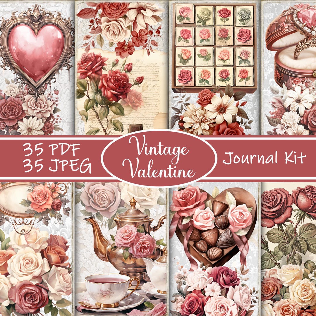 Vintage Valentine Junk Journal Kit: Floral Love Theme (PDF & JPEG) - Etsy
