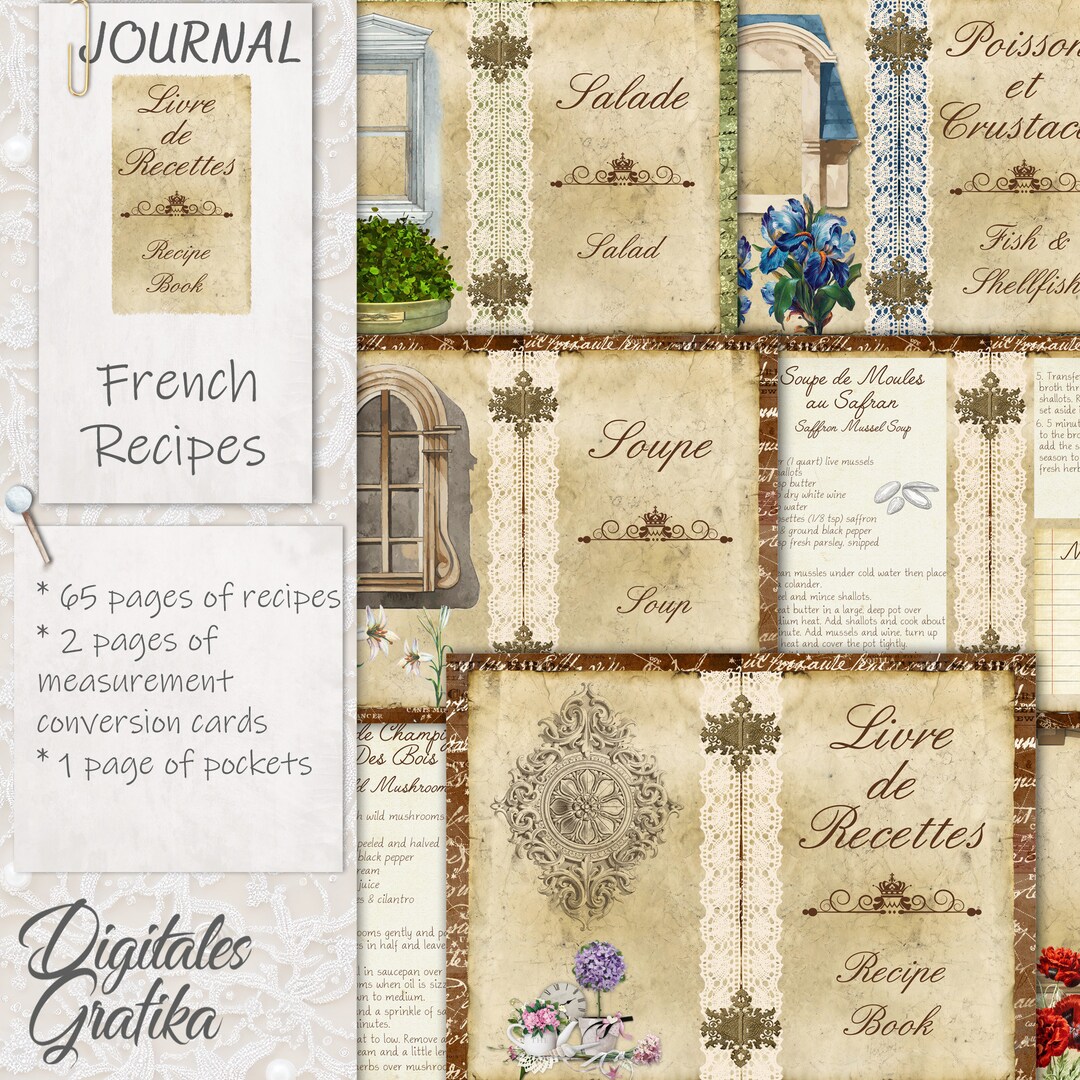 FRENCH RECIPE JOURNAL Kit Cooking Journal Pages Download Printable ...