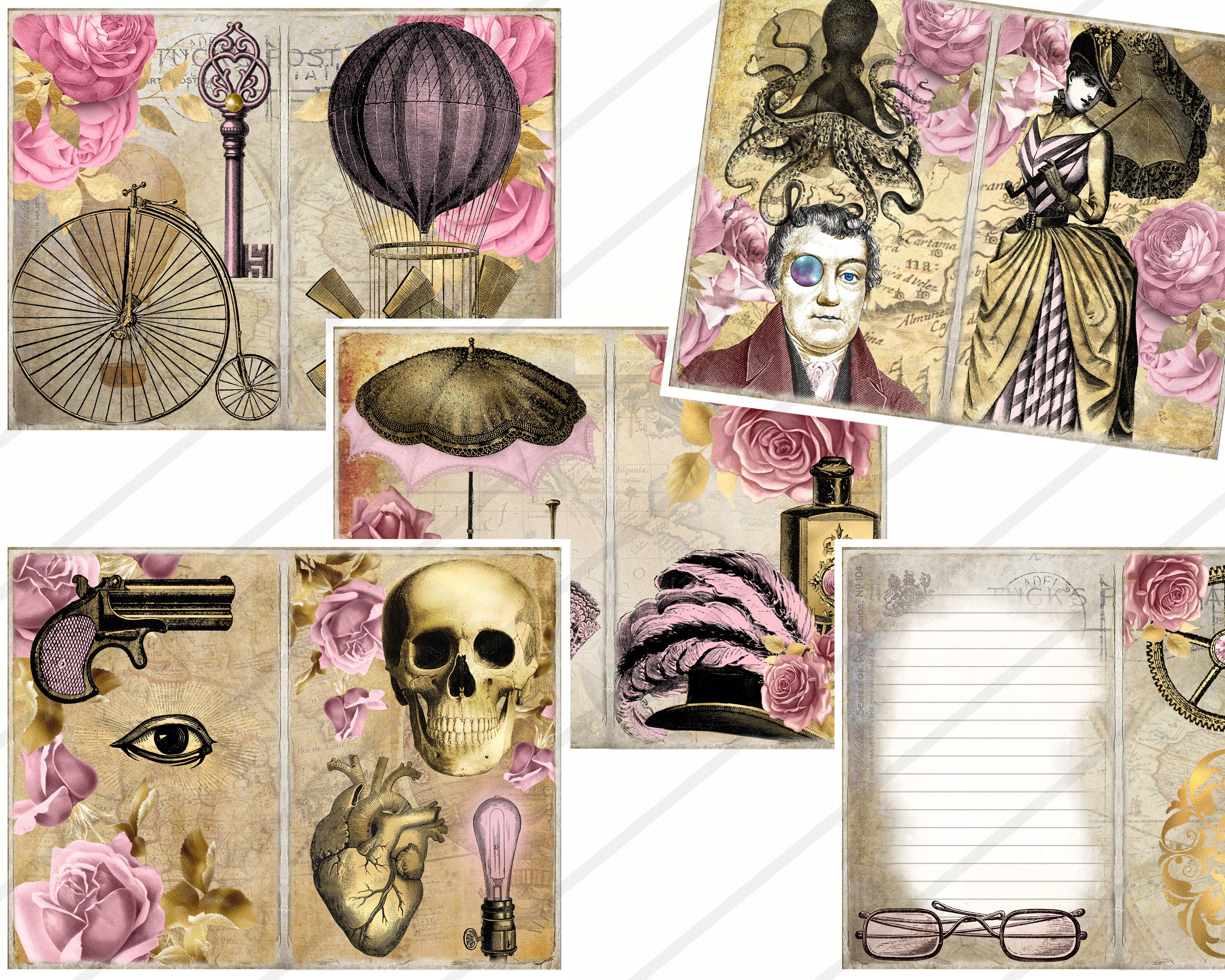STEAMPUNK JOURNAL KIT Steampunk Pages Envelopes Pink - Etsy
