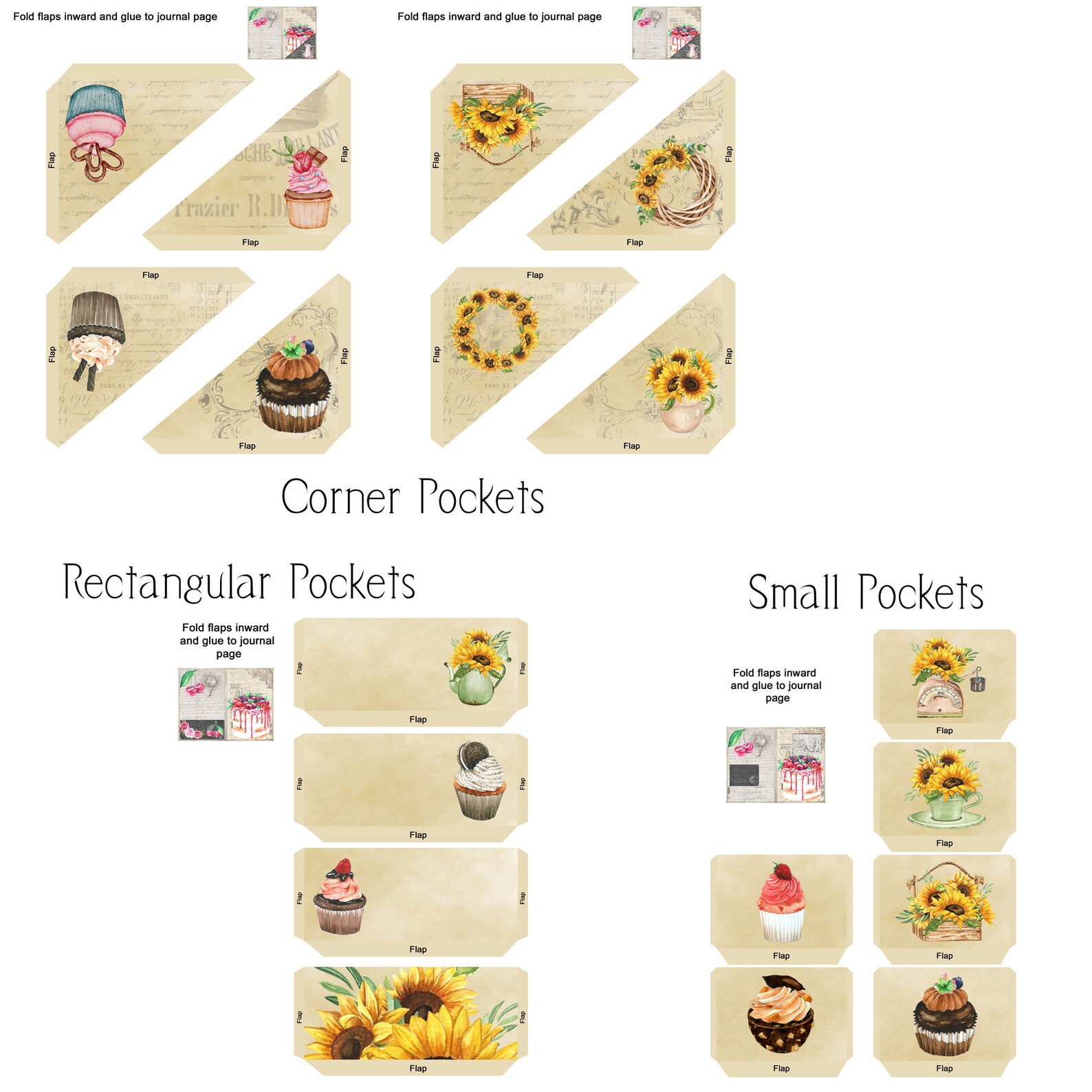 Cupcakes and Sunflowers Journal Kit: Printable Ephemera (digital ...
