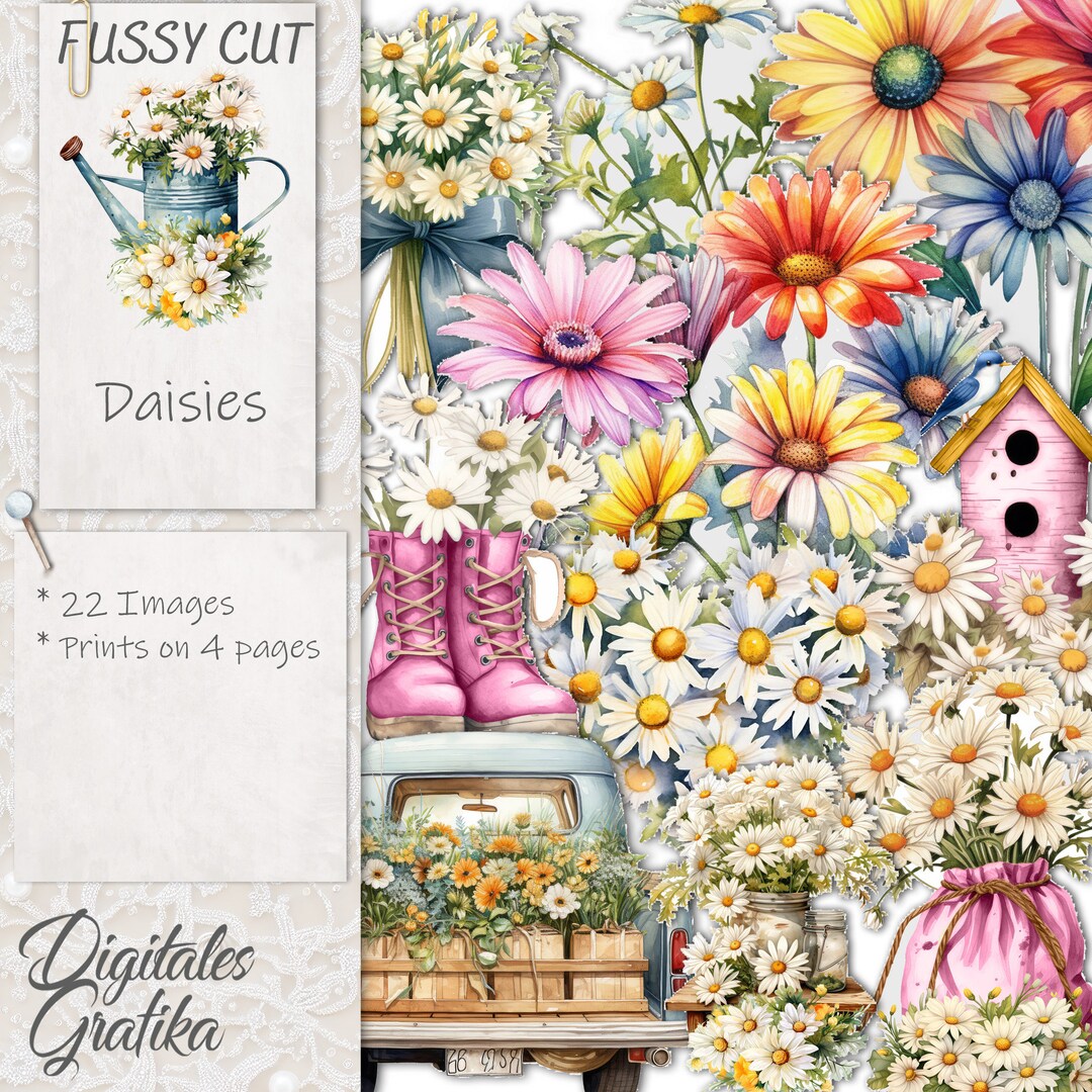 DAISIES FUSSY CUT, Daisy Flower Images, Fussy Cut, Journal Ephemera ...