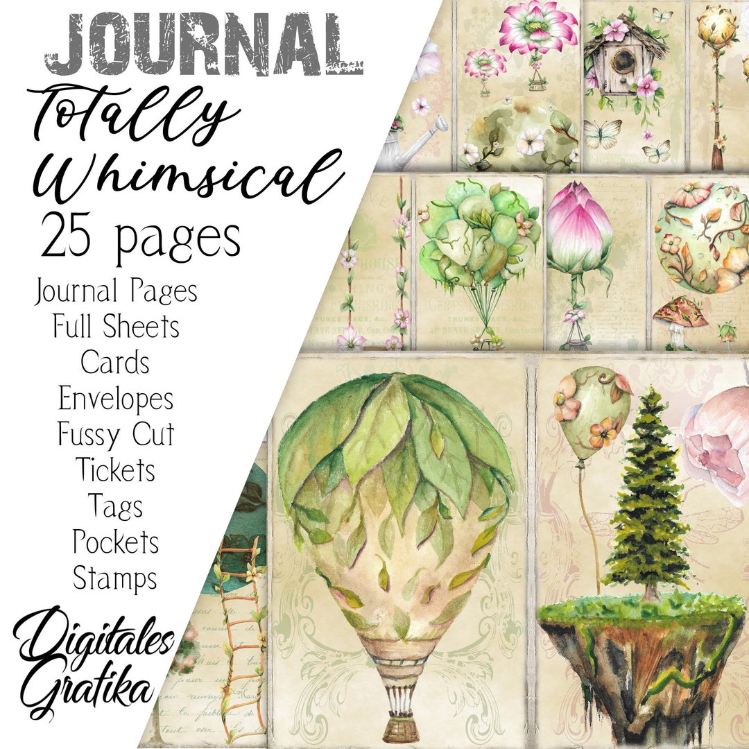 TOTALLY WHIMSICAL JOURNAL Kit Cute Journal Pages Envelopes Paper ...