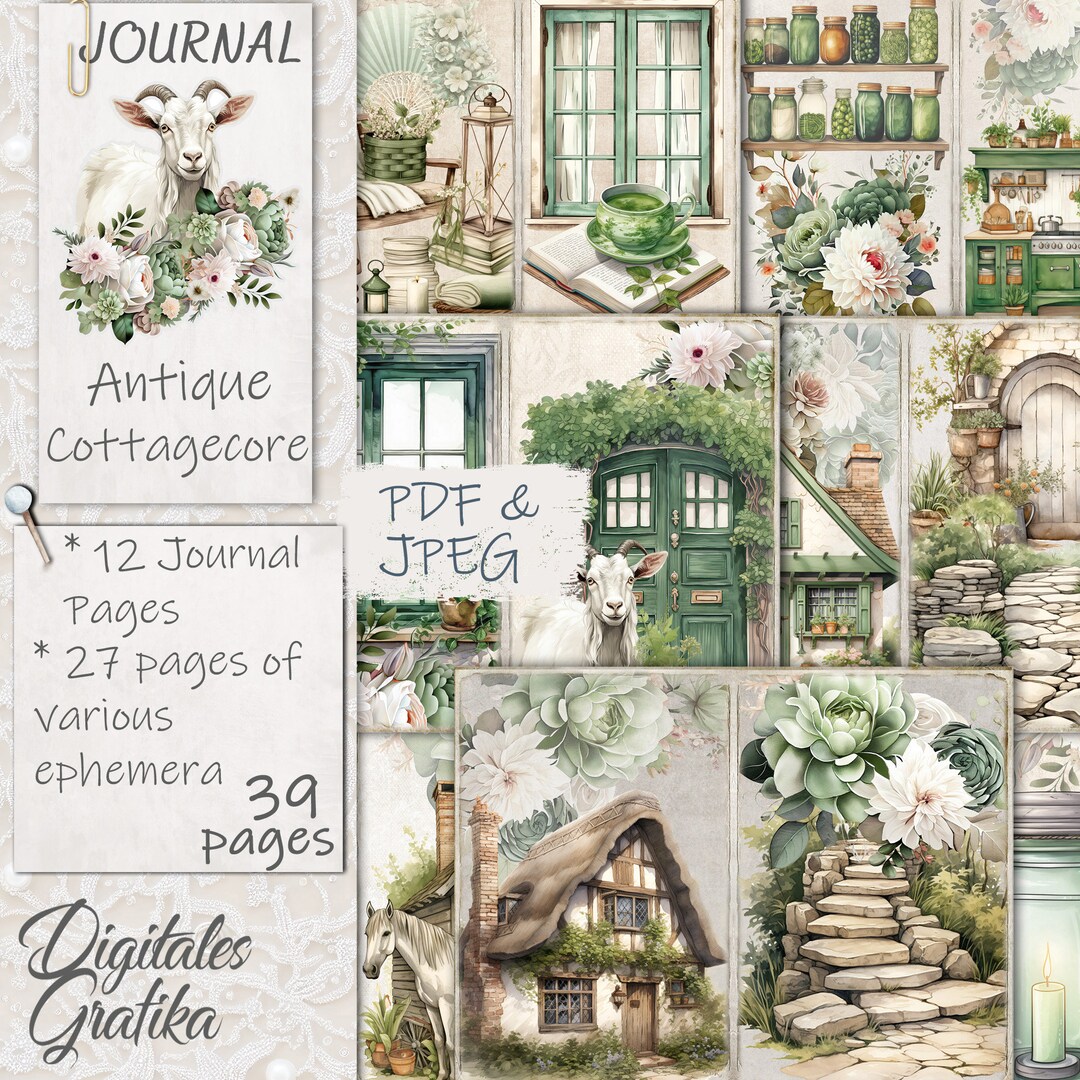 Antique Cottagecore Junk Journal Kit, Cottage Junk Journal, Journal ...