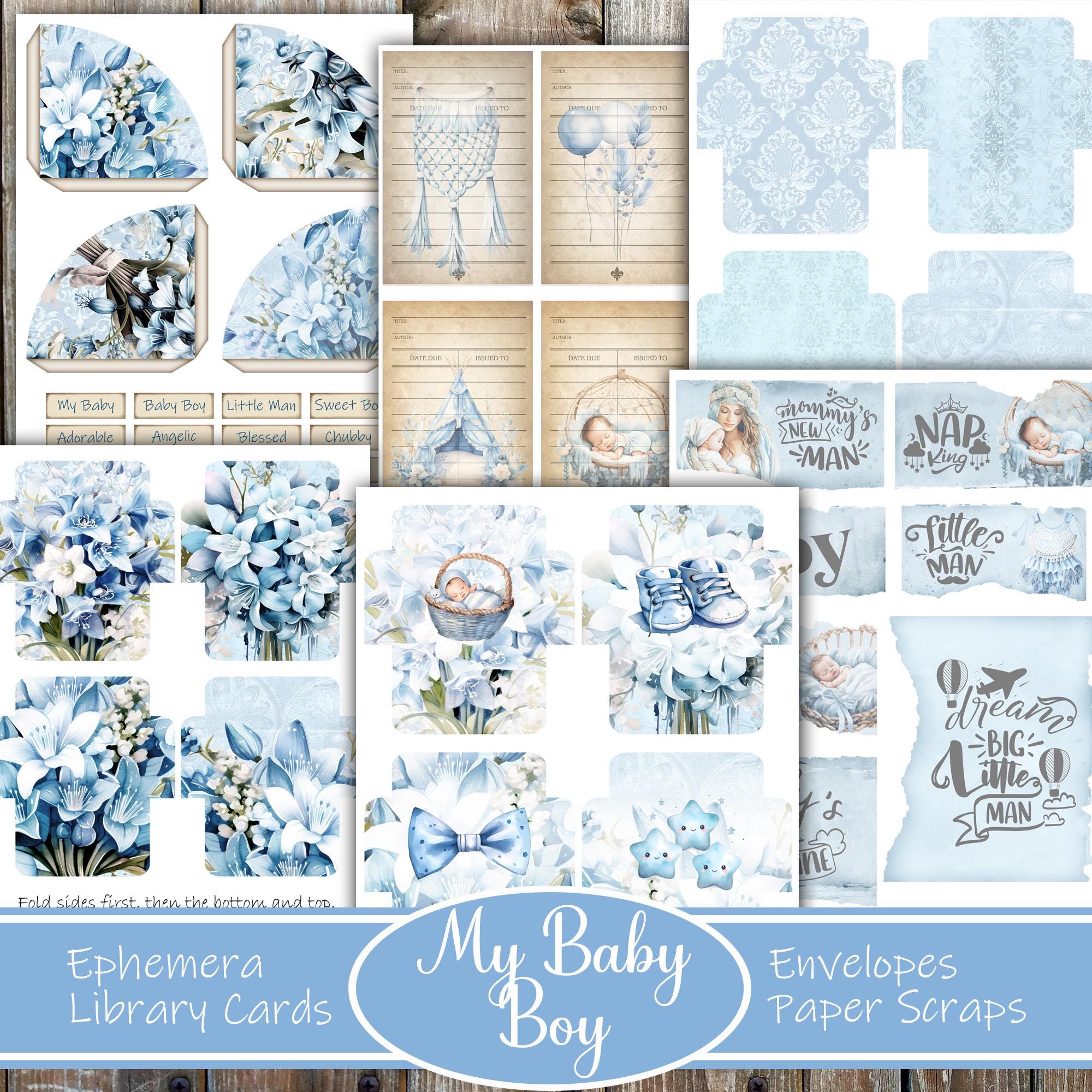 Baby Boy Junk Journal Kit: Blue Newborn Scrapbook Ephemera (digital ...