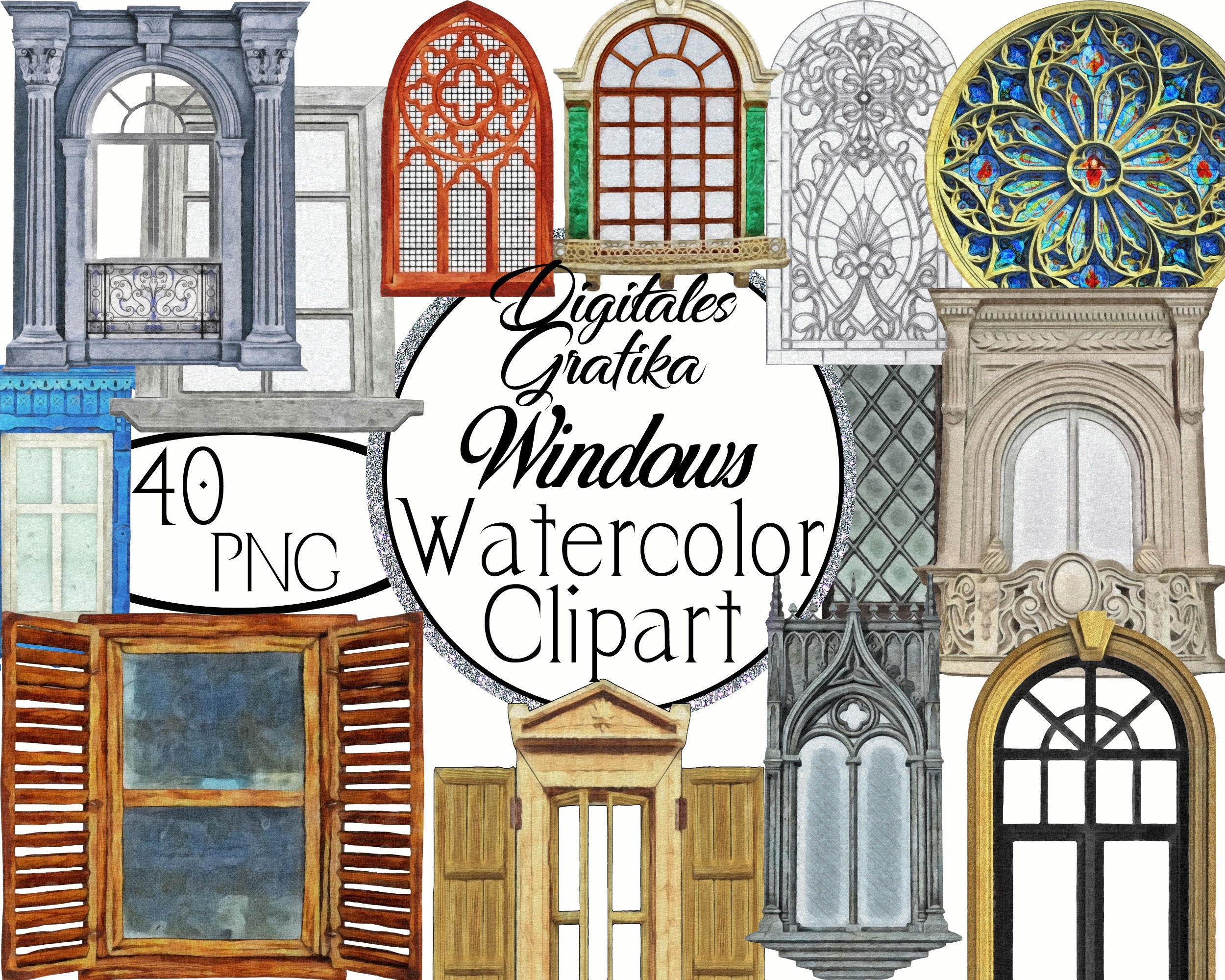 WATERCOLOR WINDOWS CLIPART Window Clip Art Home Clip Art - Etsy