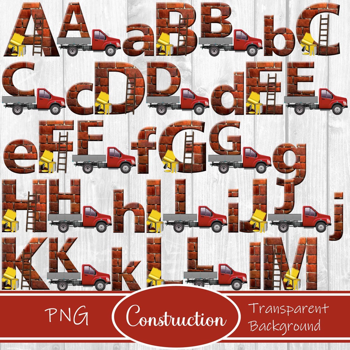 Construction Brick Alphabet Clip Art: PNG Letters & Numbers (digital ...
