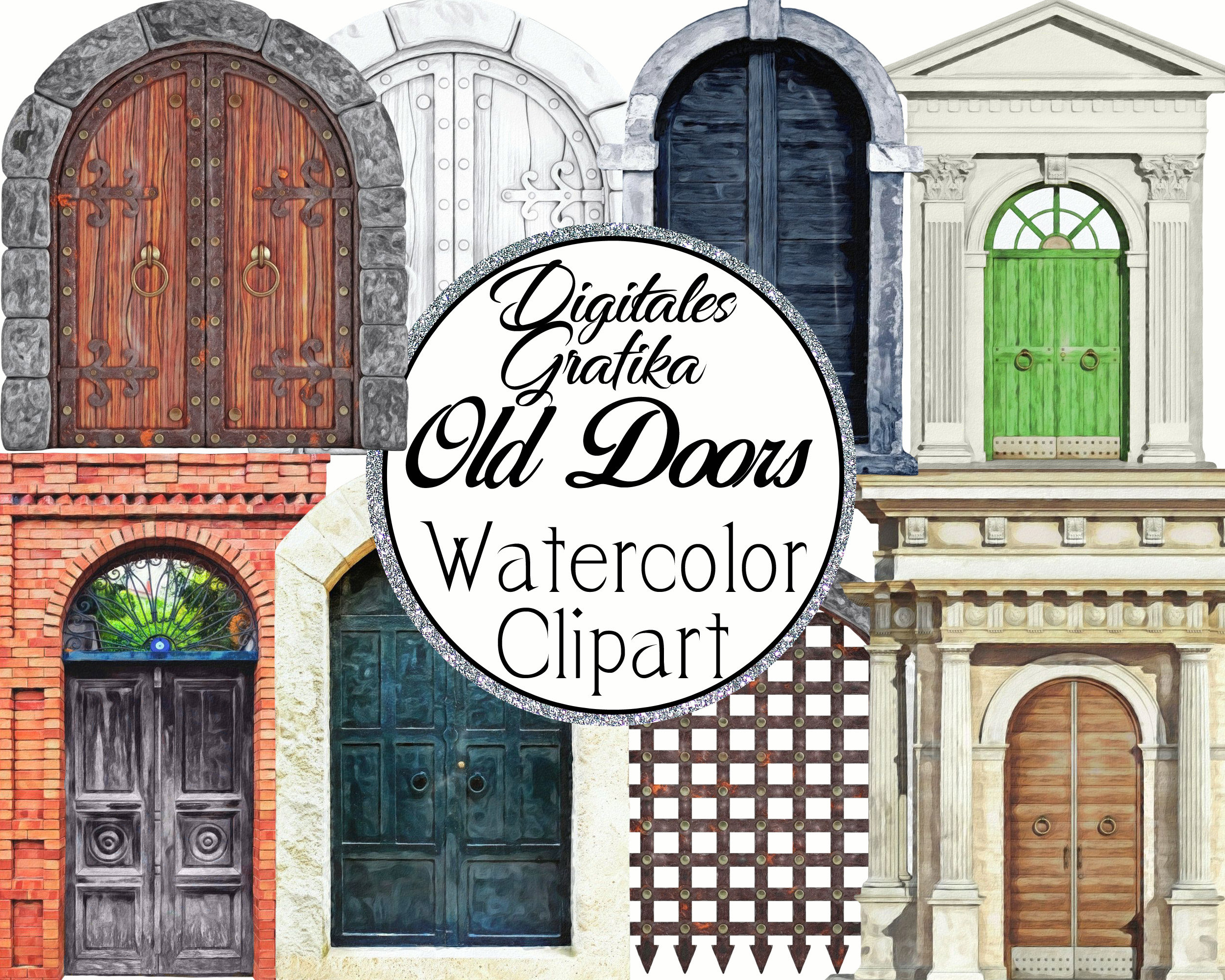 WATERCOLOR OLD DOORS Clipart Door Clip Art Home Clip Art - Etsy