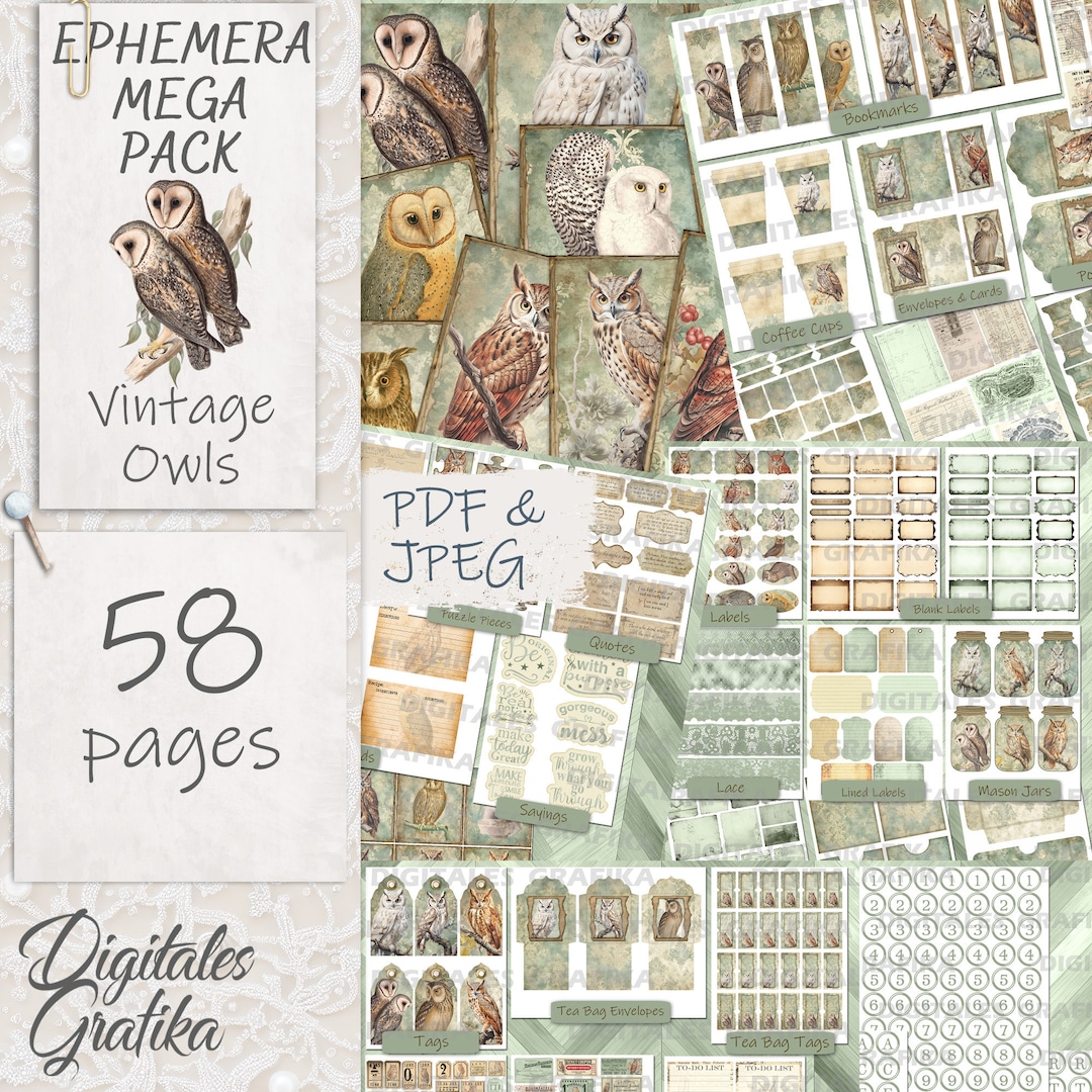 Vintage Owls Ephemera Mega Pack: 58 Pages (PDF & JPEG) - Etsy