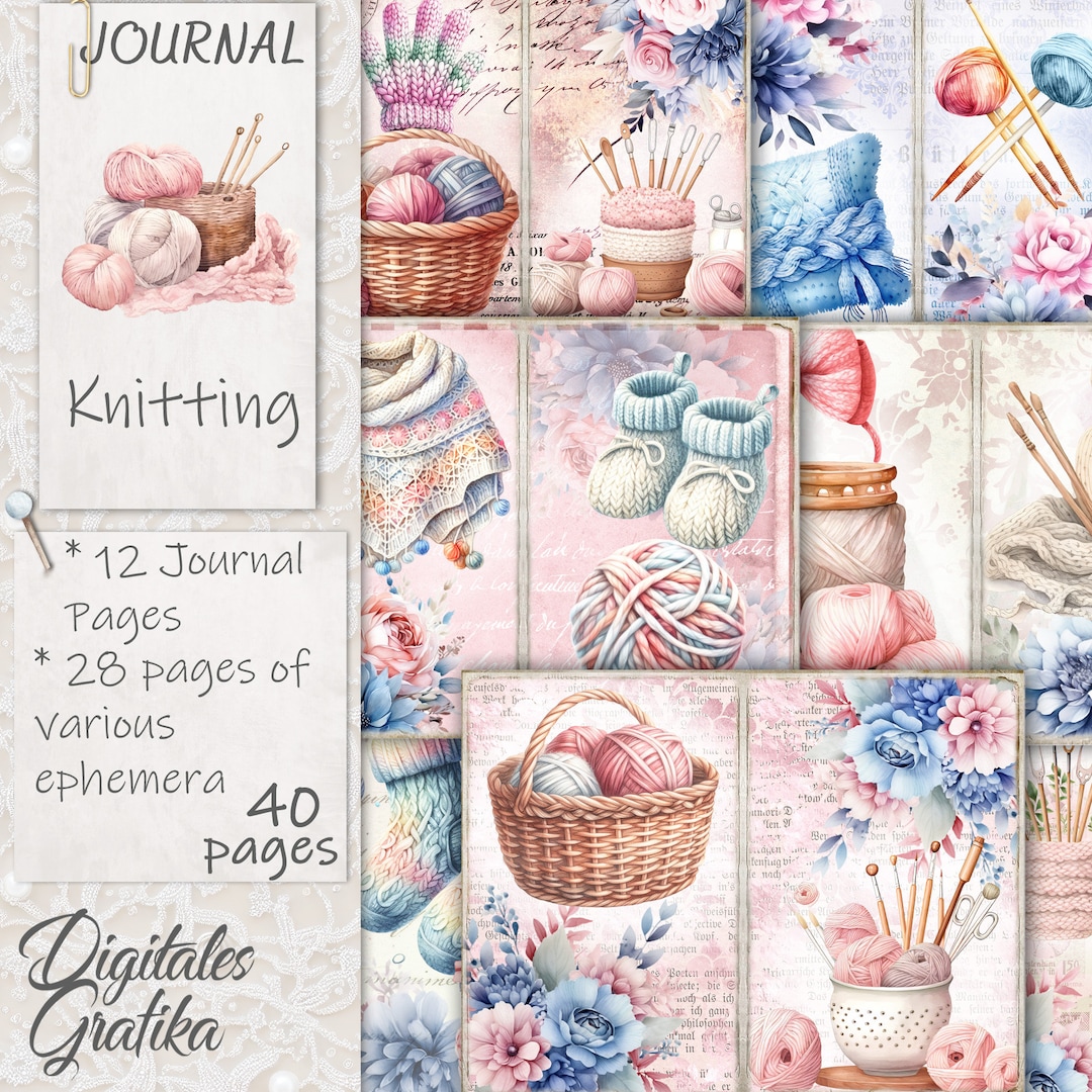 KNITTING JOURNAL KIT, Knitting Crochet Junk Journal, Journal Pages ...