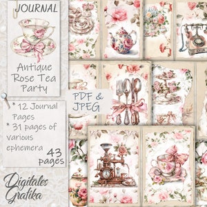 Junk Journal Kit ANTIQUE ROSE TEA Party, Tea Journal, Pages, Envelopes ...