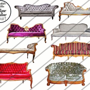 Watercolor Antique Furniture Clipart: Vintage Interior Art (digital ...