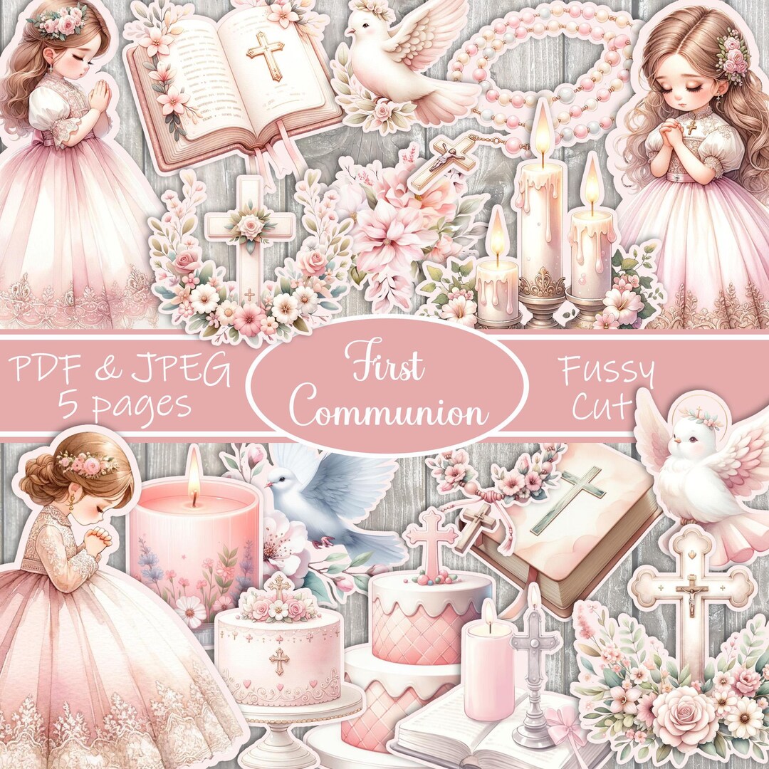 First Communion Girl Fussy Cut Images: Scrapbook Ephemera (digital ...