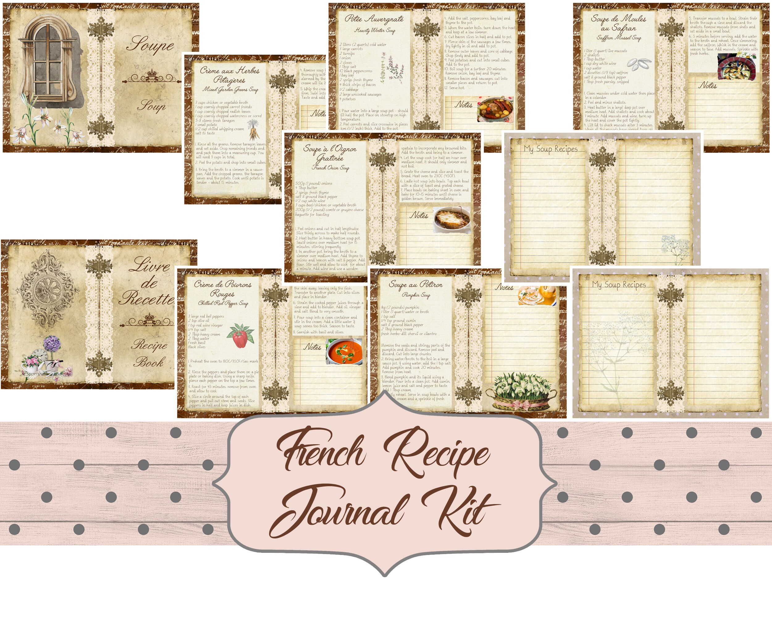 FRENCH RECIPE JOURNAL Kit Cooking Journal Pages Download - Etsy