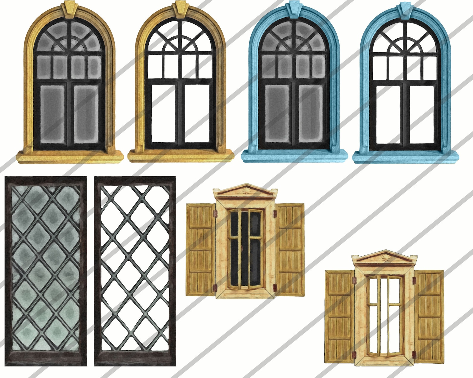 WATERCOLOR WINDOWS CLIPART Window Clip Art Home Clip Art - Etsy