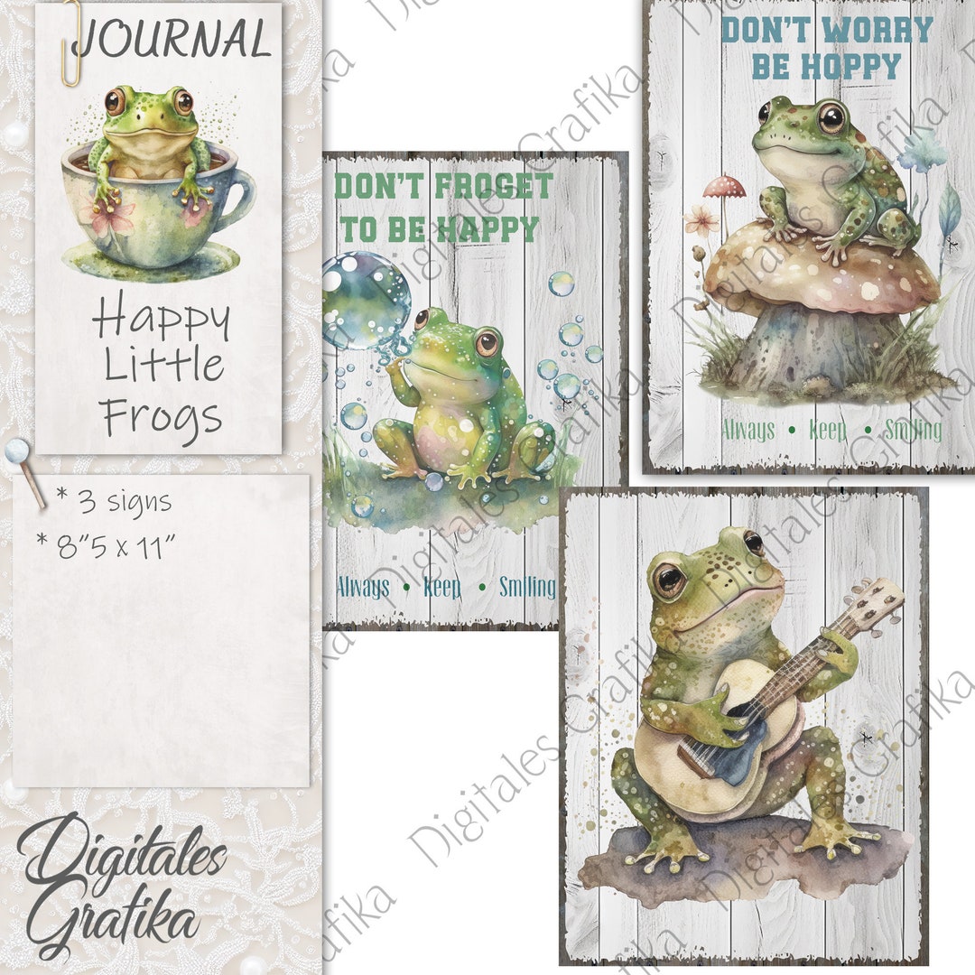 HAPPY LITTLE FROGS, Vintage Frogs Sign, Cute Frog Poster, Wall Art ...