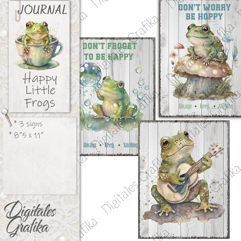 HAPPY LITTLE FROGS, Vintage Frogs Sign, Cute Frog Poster, Wall Art ...