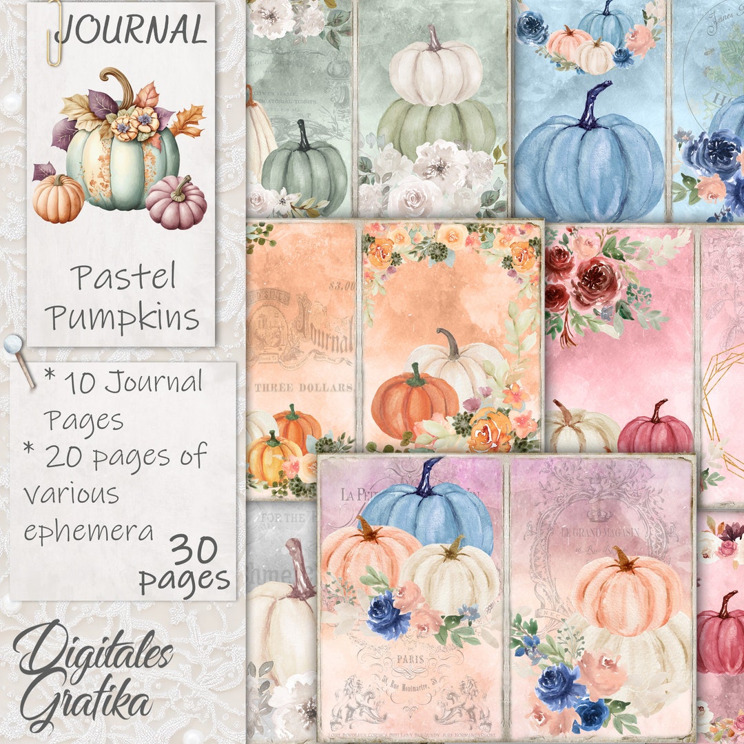 PASTEL PUMPKINS JOURNAL Kit, Pages, Envelopes, Pumpkin Paper, Paper ...