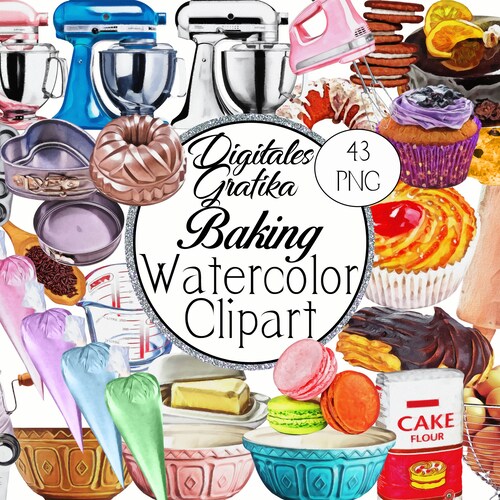 WATERCOLOR BAKING CLIPART Pink Kitchen Clipart Designer Clip - Etsy