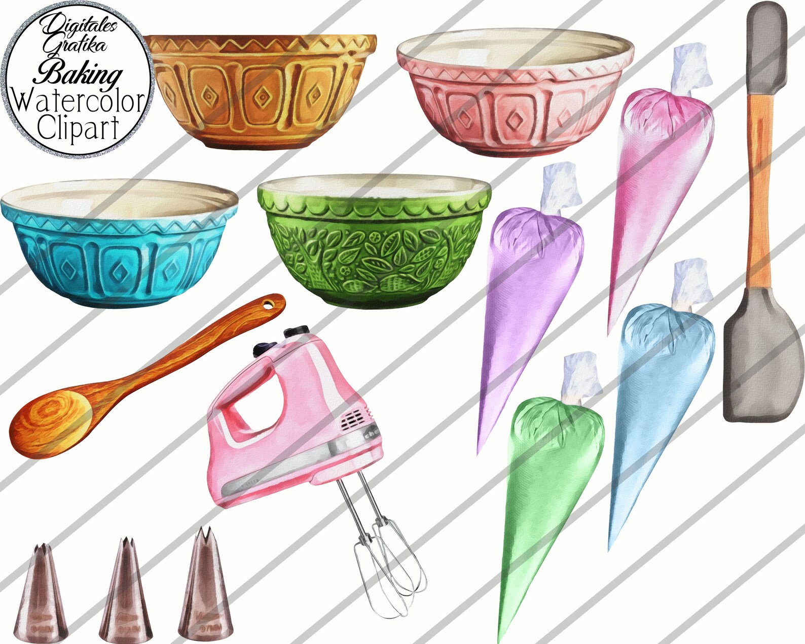 Watercolor Baking Clipart: Pink Kitchen PNG Images (digital Download ...