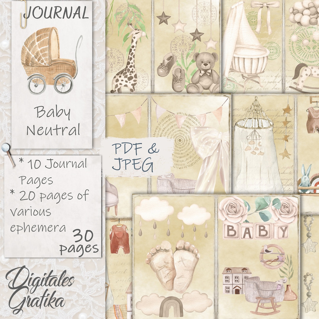 Baby Neutral Junk Journal Kit, Boho Baby Journal, Baby Shower, Baby ...