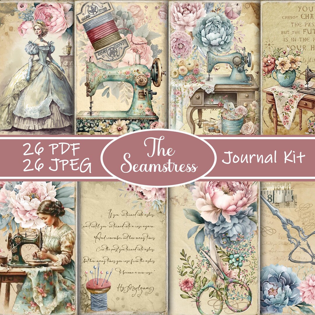The Seamstress Junk Journal Kit, Needlework Scrapbook, Sewing Paper ...