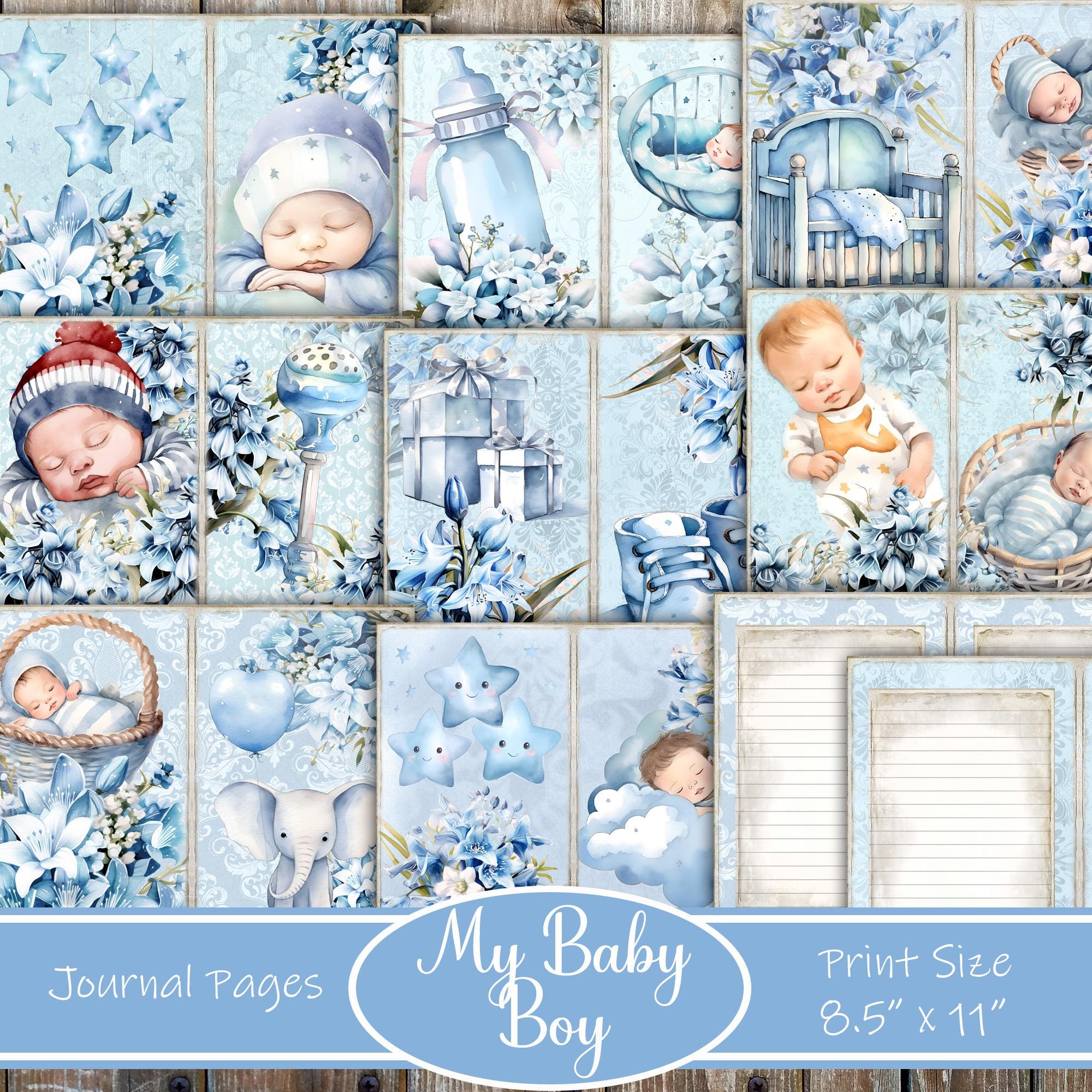 Baby Boy Junk Journal Kit: Blue Newborn Scrapbook Ephemera (digital ...