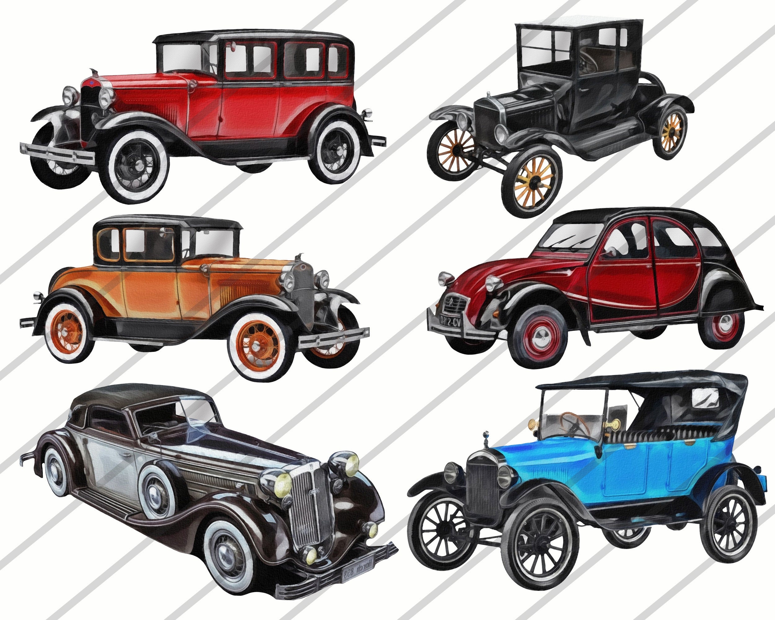 ANTIQUE CARS WATERCOLOR Clipart Vintage Cars Clip Art - Etsy