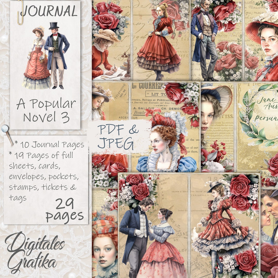 Junk Journal Kit A POPULAR NOVEL 3, Books, Journal Pages, Full Sheet ...