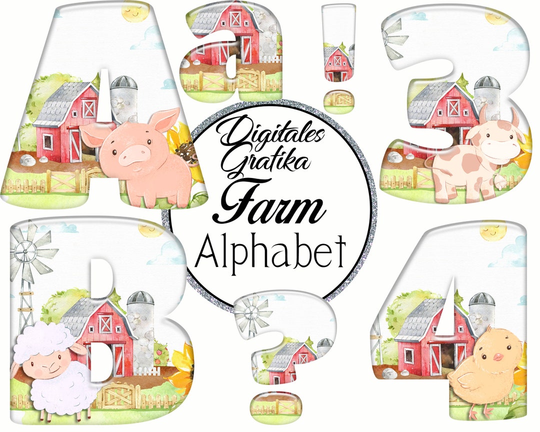 Farm Animal Alphabet Clip Art: Printable Letters & Numbers (instant ...