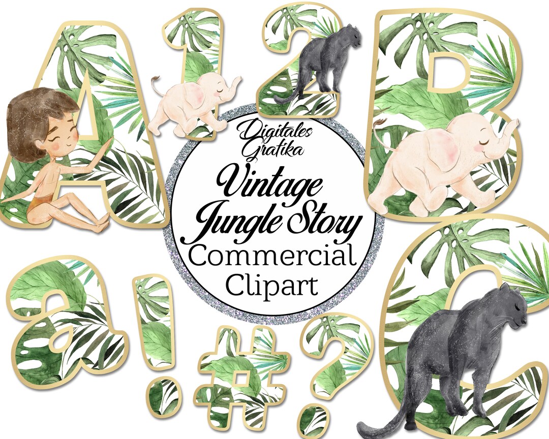 VINTAGE JUNGLE STORY Alphabet Clip Art, Instant Download, Printable ...