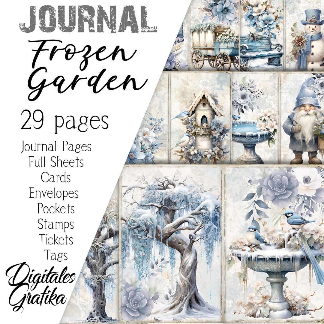 FROZEN GARDEN JOURNAL Kit, Vintage Junk Journal, Journal Pages, Full ...