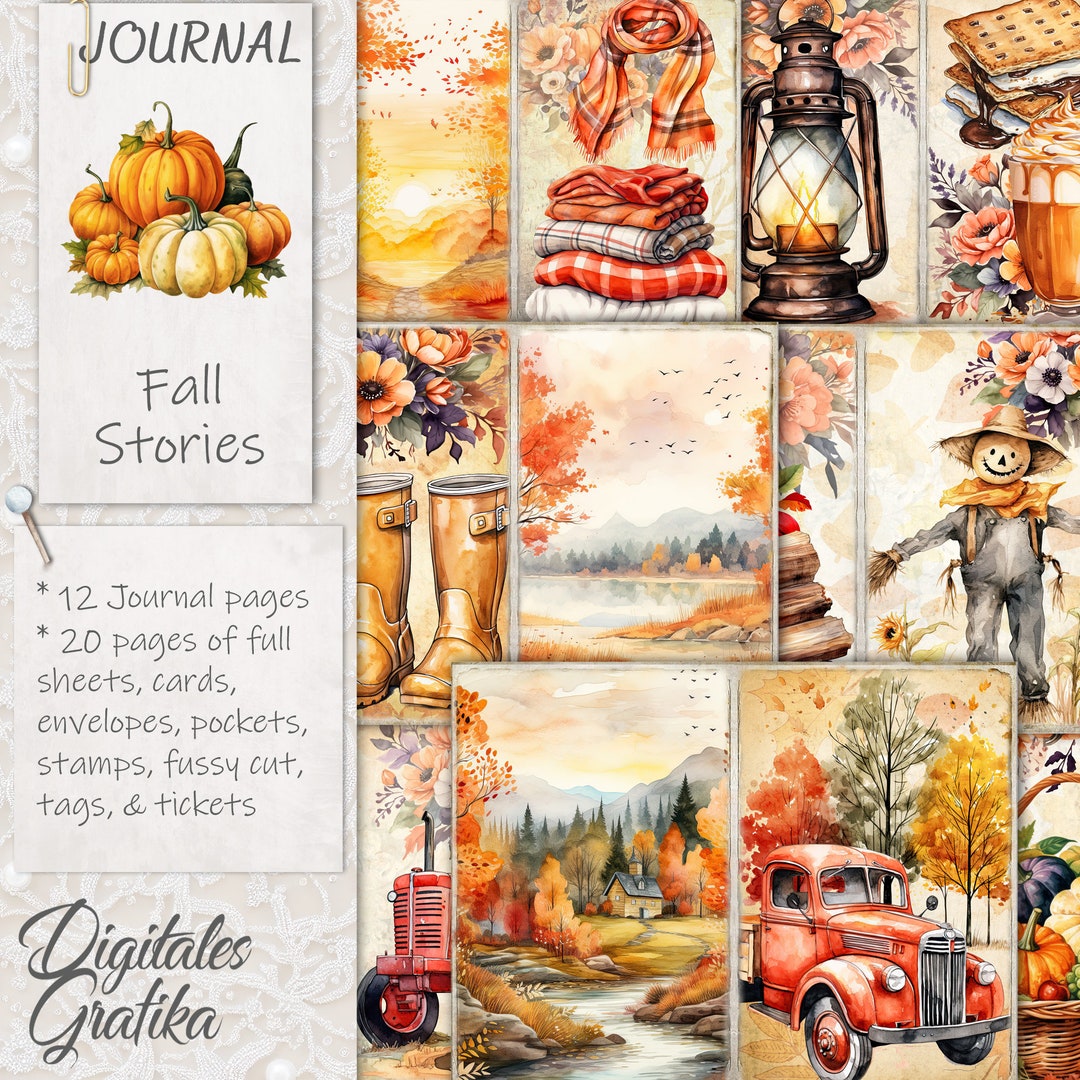 FALL STORIES JOURNAL Kit, Vintage Junk Journal, Journal Pages, Full ...