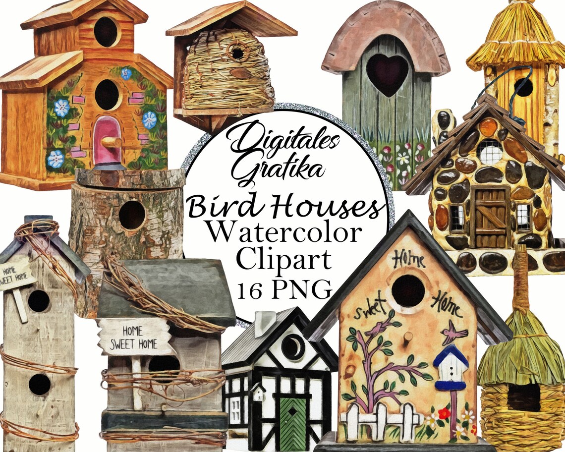 WATERCOLOR BIRD HOUSES Clipart Bird Clip Art Animal Clip - Etsy