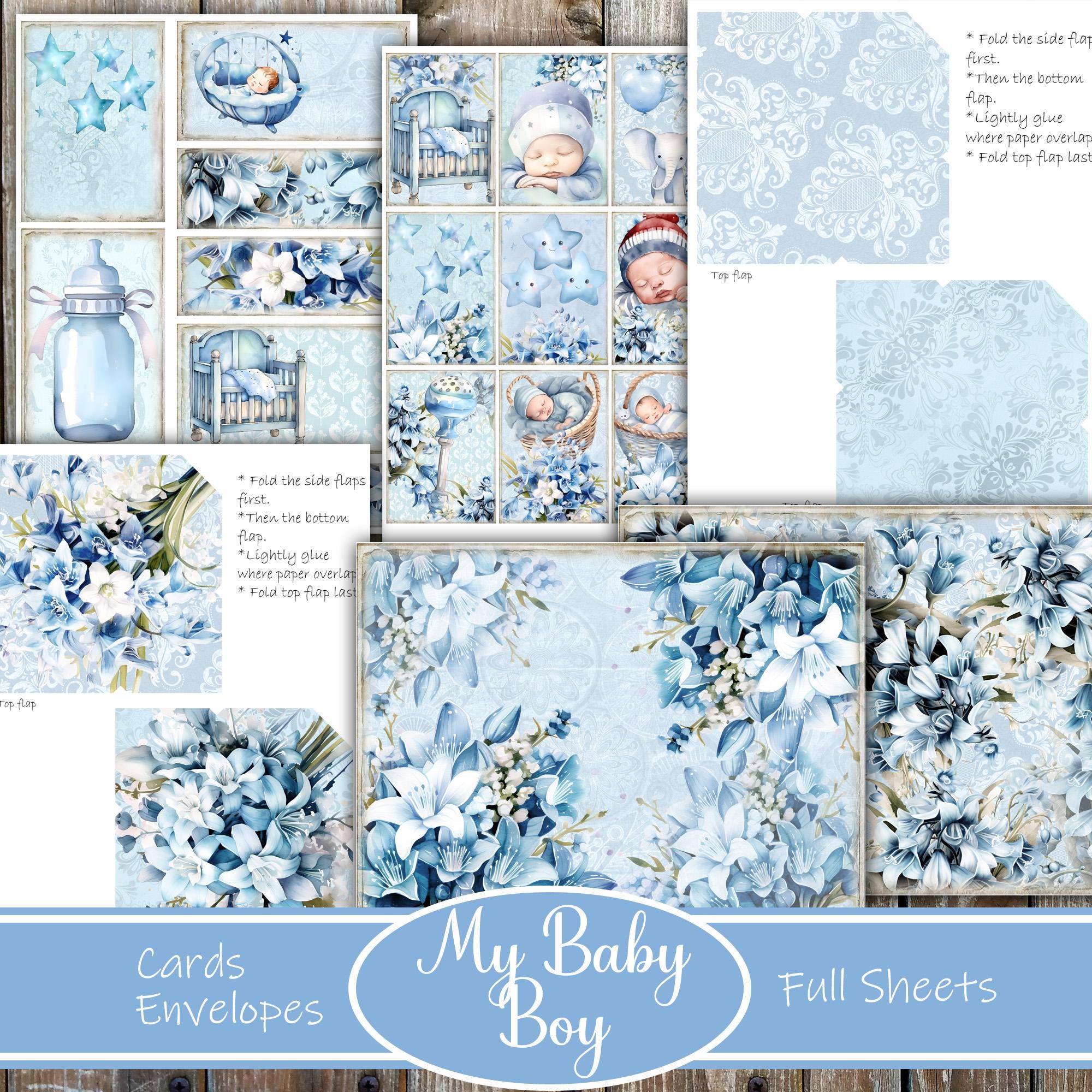 Baby Boy Junk Journal Kit: Blue Newborn Scrapbook Ephemera (digital ...