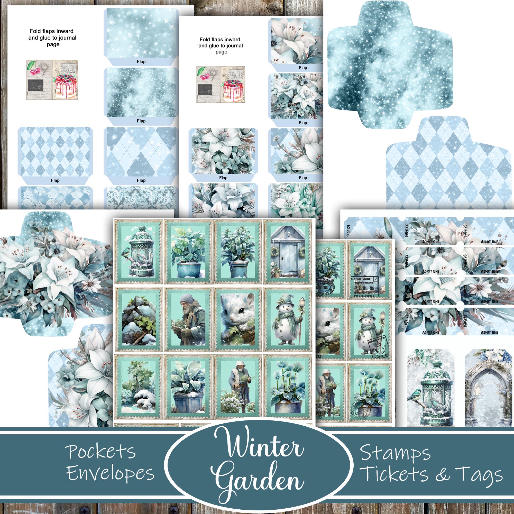 Winter Garden Junk Journal Kit Printable, Snowy Botanical Ephemera ...