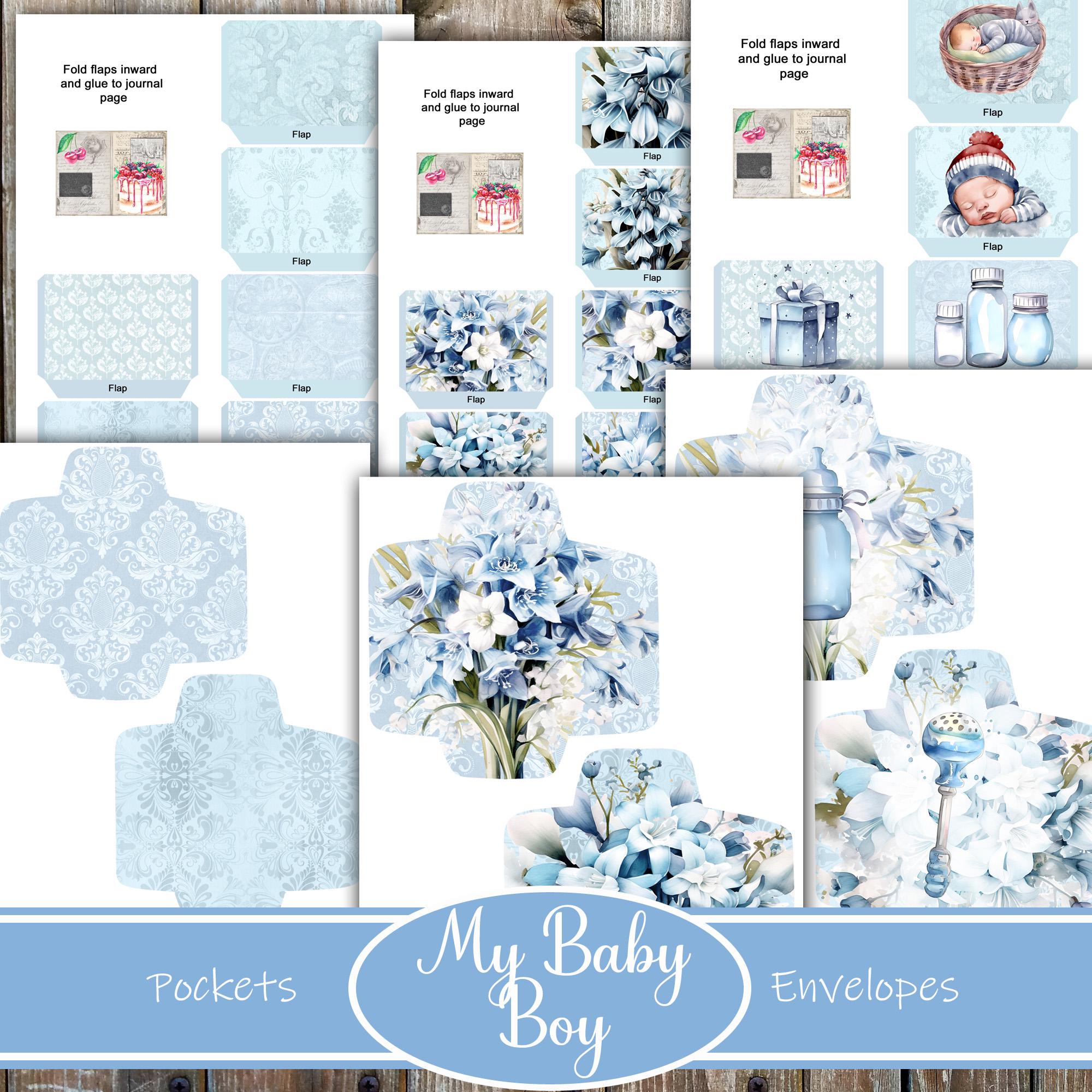 Baby Boy Junk Journal Kit: Blue Newborn Scrapbook Ephemera (digital ...