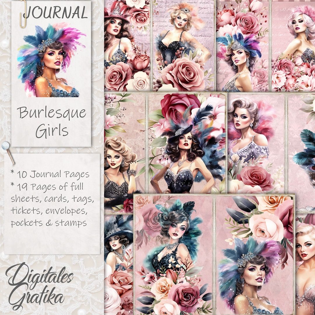BURLESQUE GIRLS JOURNAL Kit, Vintage Pin up Girls, Journal Pages, Full ...