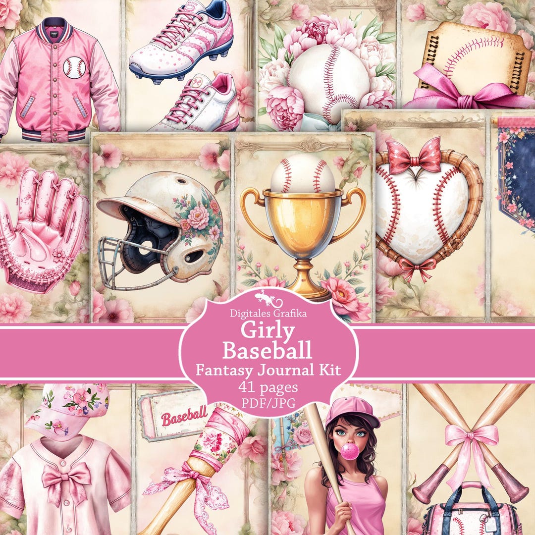 Girly Baseball Junk Journal Kit Printable, Sports & Feminine Ephemera ...
