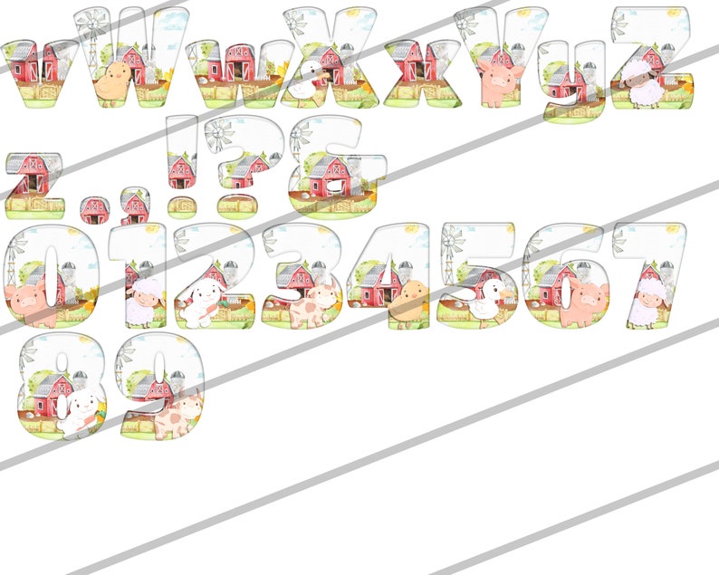 Farm Animal Alphabet Clip Art: Printable Letters & Numbers (instant ...