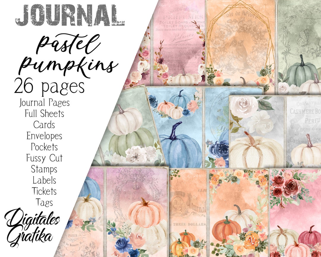 PASTEL PUMPKINS JOURNAL Kit Pages Envelopes Pumpkin Paper - Etsy