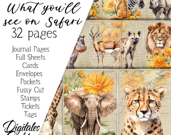 Junk Journal Kit, WHAT YOU WILL See on Safari, African Animals Junk ...