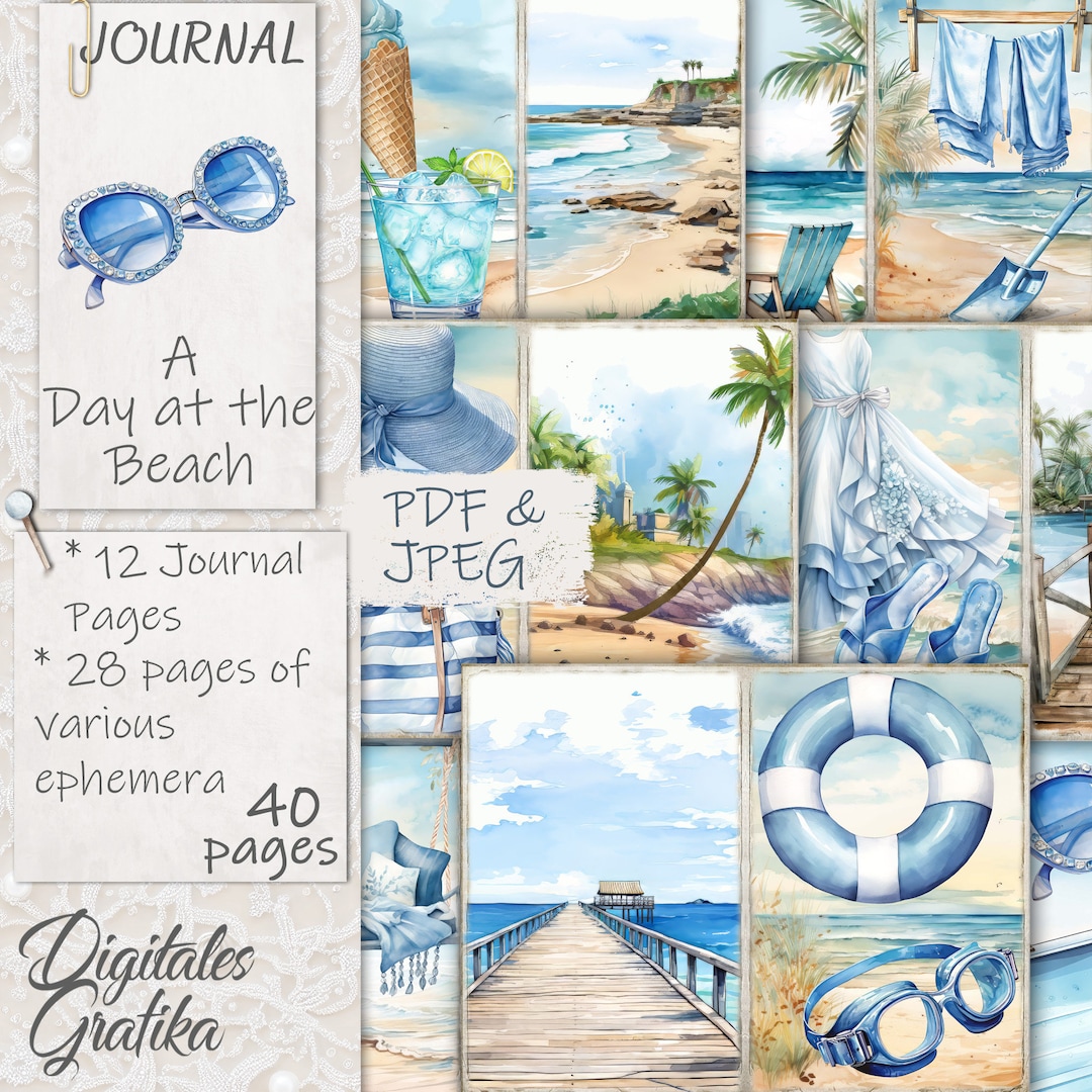 A Day at the Beach Junk Journal Kit, Seaside, Beach, Vacation, Coast ...