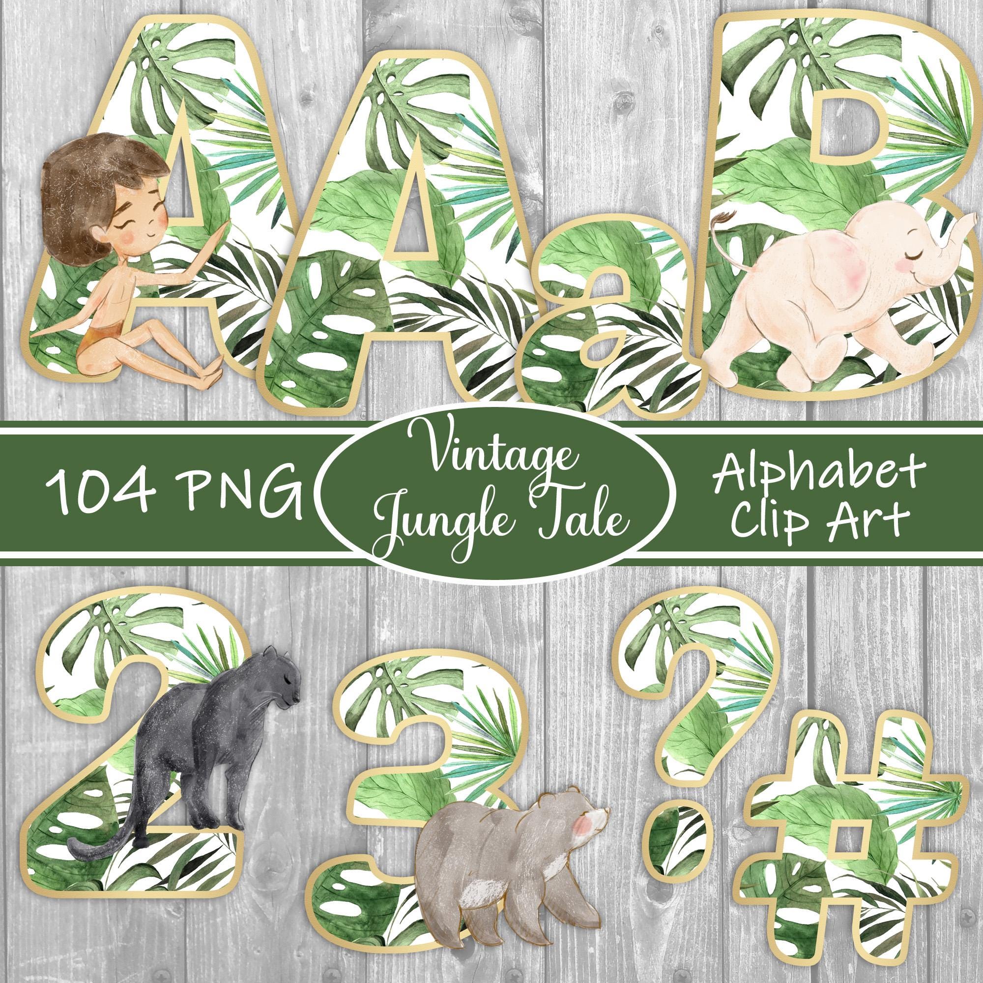 Vintage Jungle Alphabet Clip Art: Printable PNG Letters (instant ...