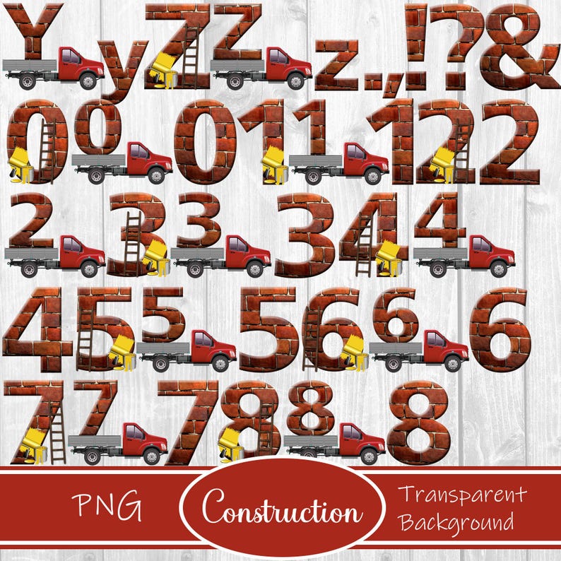 Construction Brick Alphabet Clip Art: PNG Letters & Numbers (digital ...