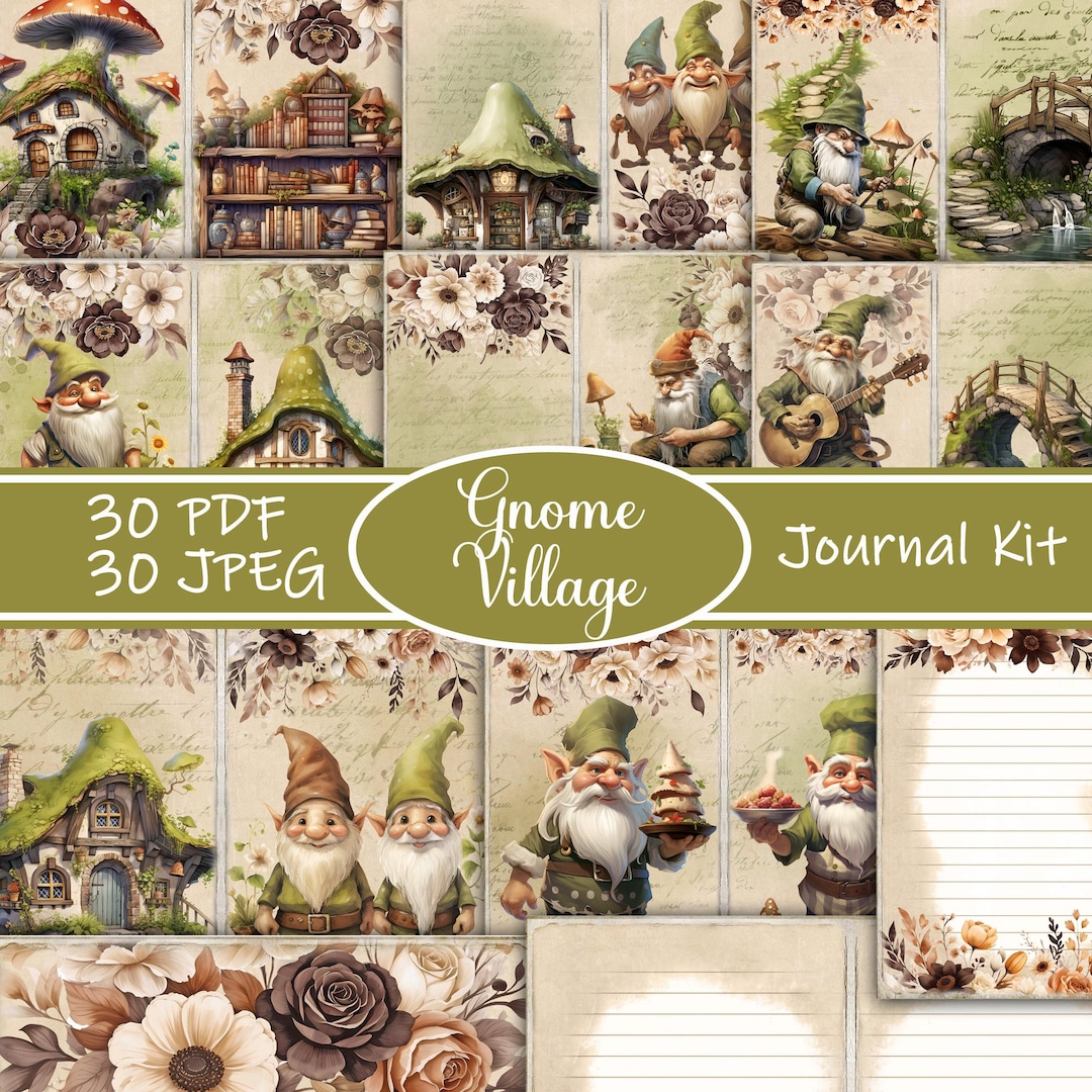 Gnome Village Junk Journal Kit, Gnomes Junk Journal, Journal Pages, Full Sheet, Flowers ...