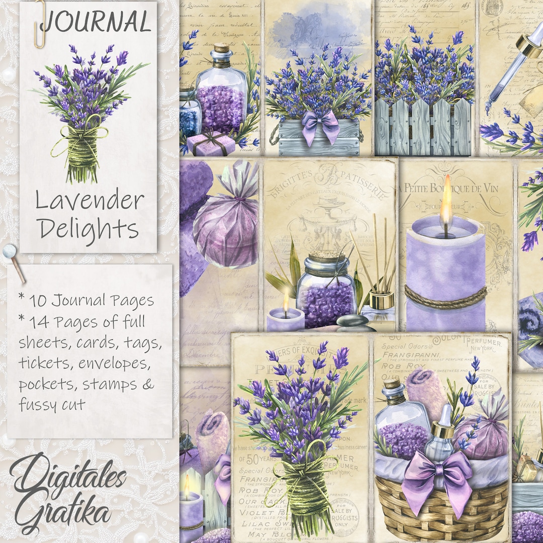 LAVENDER DELIGHTS JOURNAL Kit, Lavender Pages, Envelopes, Flowers ...