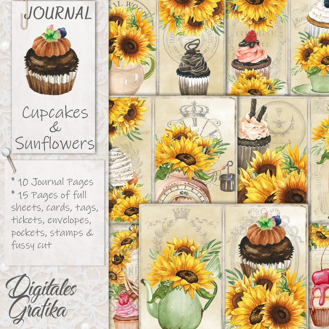Cupcakes and Sunflowers Journal Kit: Printable Ephemera (digital ...