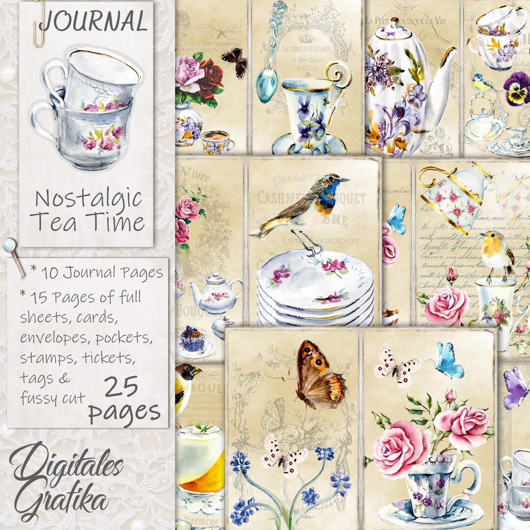 NOSTALGIC TEA TIME Journal Kit, Tea Journal, Drinks Journal, Tea Papers ...